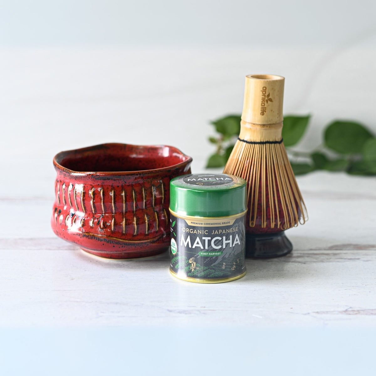 Meisen Red Matcha Bowl, Bamboo Matcha Whisk, Whisk Holder and Organic – Aprika Life